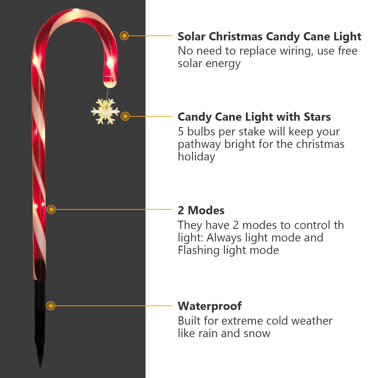 6Pack Christmas Candy Cane Lights Snowflake Outdoor Pathway Driveway Markers Decoration Red and White Xmas Home Decor Indoor Lawn Yard