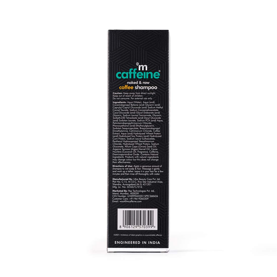 mCaffeine Naked and Raw Coffee Shampoo - Hair Loss Shampoo - Controls Hair Fall and Nourishes with Protein - Sulphate and Silicone Free - 8.45 oz