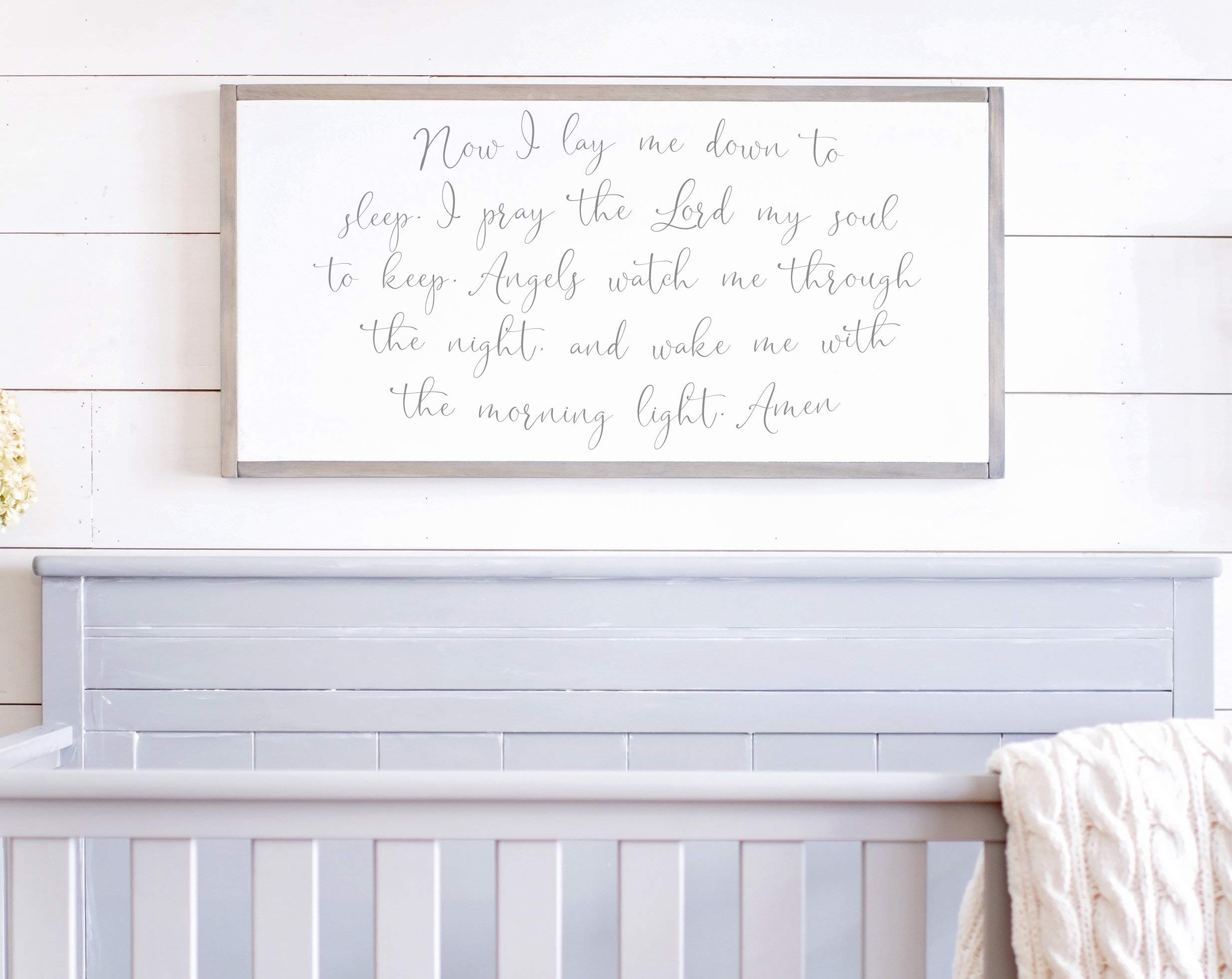 Tamengi Nursery Wall Decor, Now I Lay Me Down to Sleep Sign, Nursery Signs, Above Crib Sign, Ill Love You Forever Sign| Framed Wood Signs,Multicolor,16x20 inch 40x50 cm