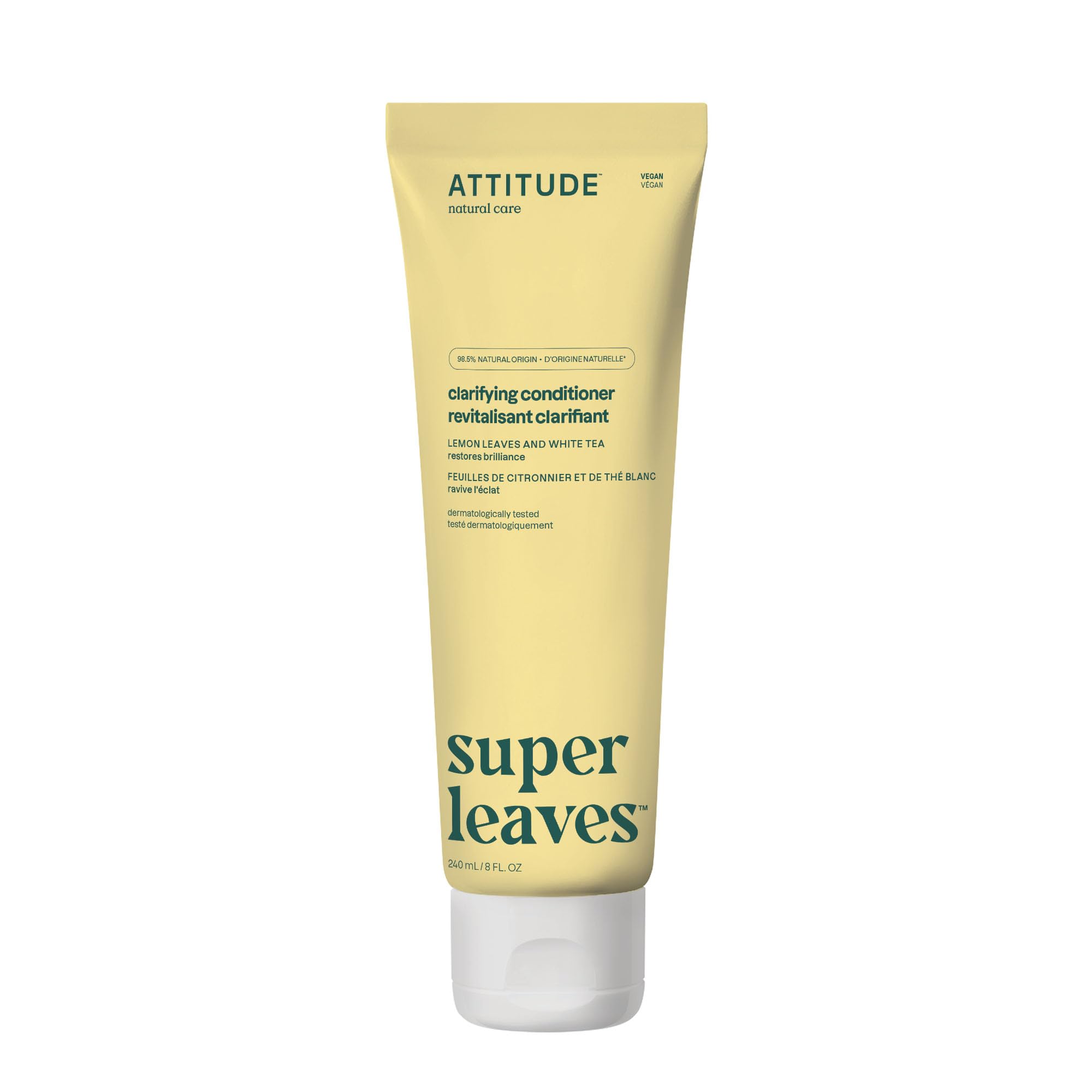 ATTITUDE Clarifying Hair Conditioner, Restores Shine, Naturally Derived Ingredients, Vegan Detangler, Dermatologically Tested, Lemon Leaves and White Tea, 8 Fl Oz