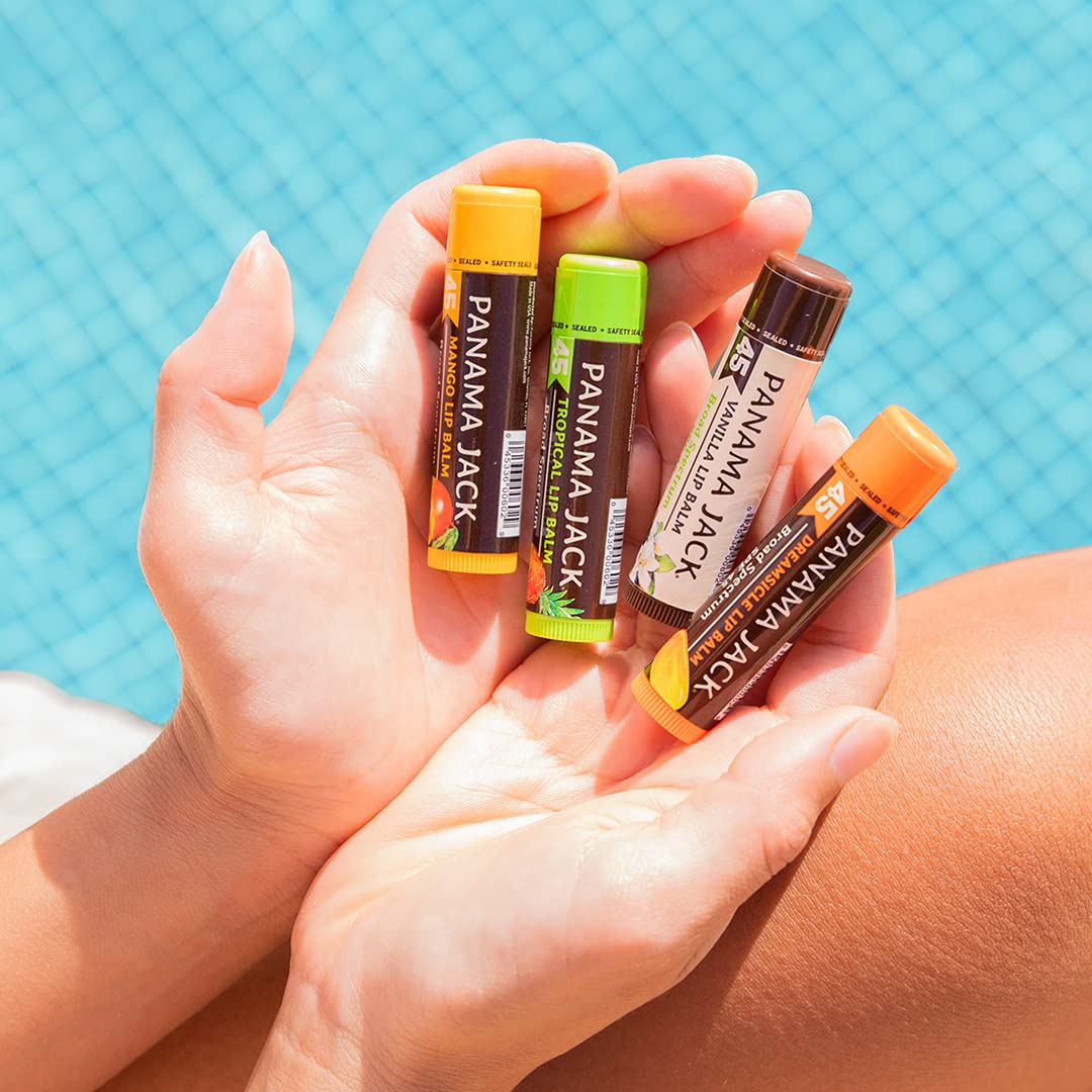 Panama Jack Sunscreen Lip Balm - SPF 45, Flavor Pack, Broad Spectrum UVA-UVB Sunscreen Protection, Prevents & Soothes Dry, Chapped Lips (Dreamsicle/Vanilla)
