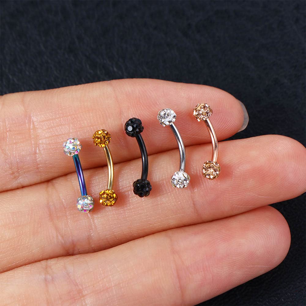 1PC Rhinestone Curved Barbell Eyebrow Rings,Stainless Steel Fake Lip Stud for Earrings Piercing Ring Piercing Jewelry(silver)