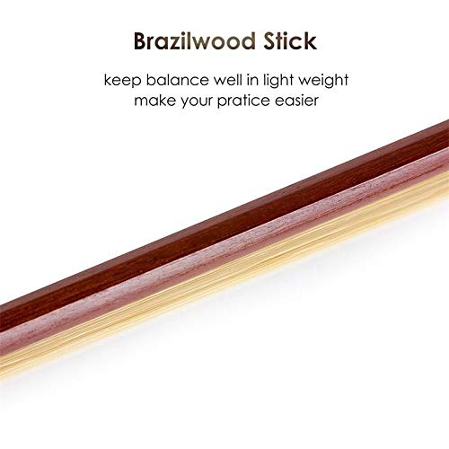AMZZ 4/4 Full Size Student Violin Bow - Handcrafted Brazilwood Stick, Well-Balanced, Horsehair for 4/4 size violins and 12-13" violas(4 4 Violin Bow)
