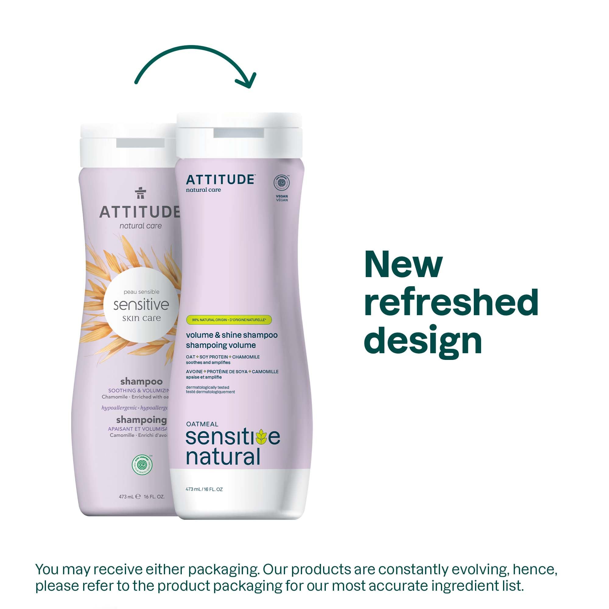 ATTITUDE Hair Shampoo for Sensitive Dry Scalp, EWG Verified, Soothing Oat, For Thin Hair, Naturally Derived Ingredients, Vegan and Plant-Based, Volume and Shine, Chamomile, 16 Fl Oz