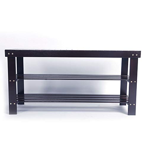 Henf 3-Tier Bamboo Shoe Rack Bench, Shoe Organizer, Storage Shelf, Holds Up to 551Lb,Dimensions 35.43 x 11.02 x 17.72,Coffee