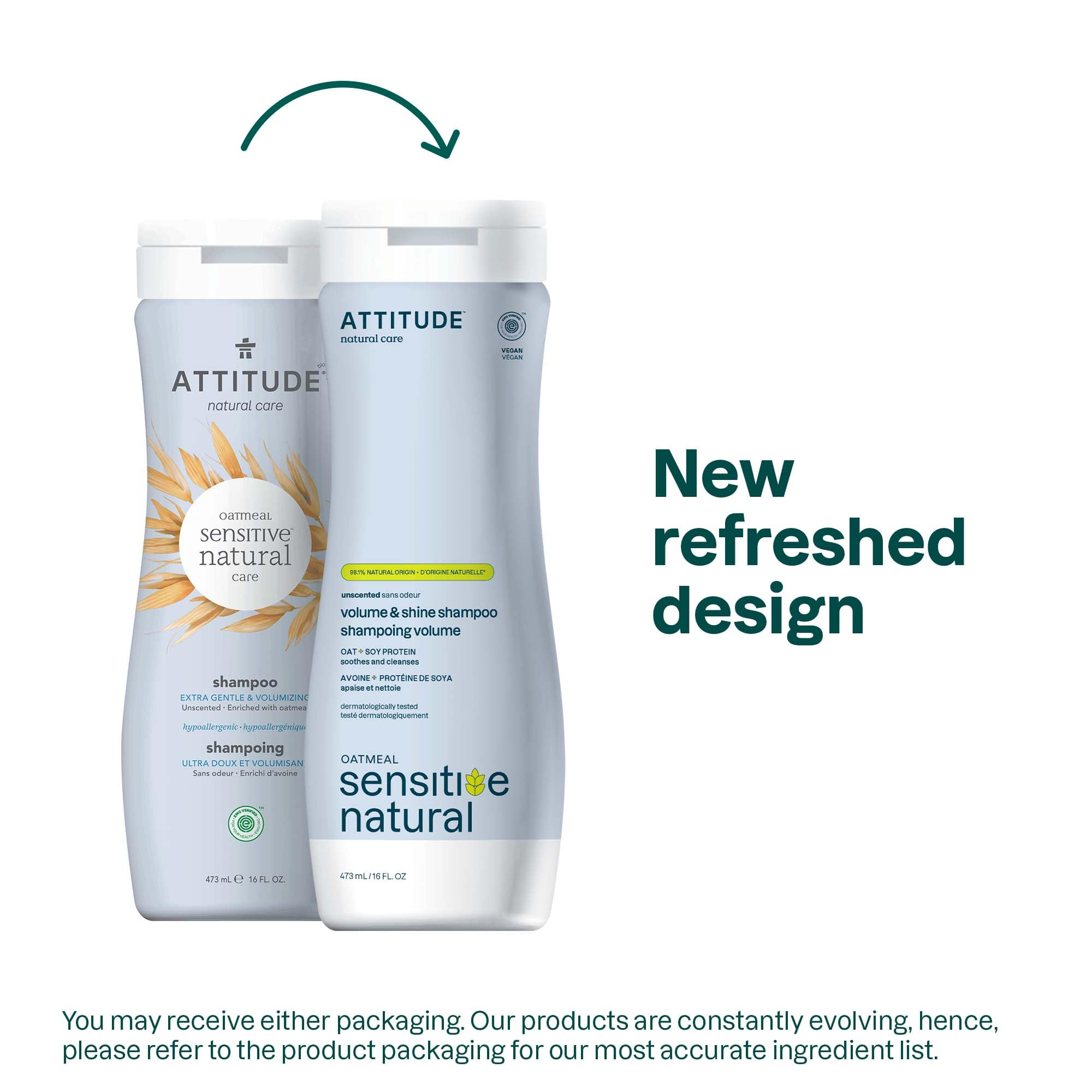 ATTITUDE Hair Shampoo for Sensitive Dry Scalp, EWG Verified, Soothing Oat, For Thin Hair, Naturally Derived Ingredients, Vegan and Plant-Based, Volume and Shine, Unscented, 16 Fl Oz