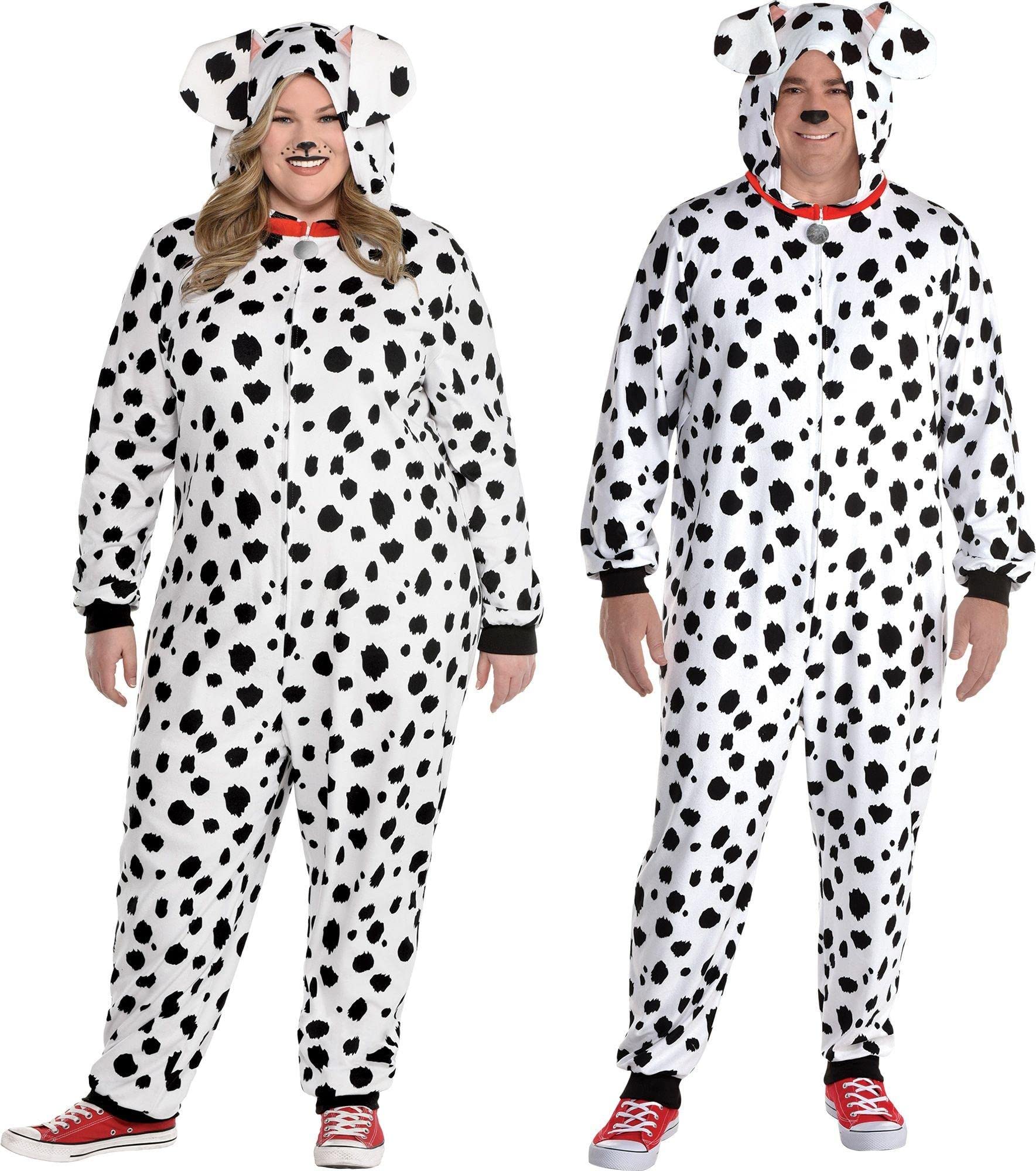 Amscan Dalmatian Zipster Adult Plus XXL - Stylish & Cozy Hooded One-Piece Suit in White & Black Polyester - Perfect Costume or Loungewear - Pack of 1