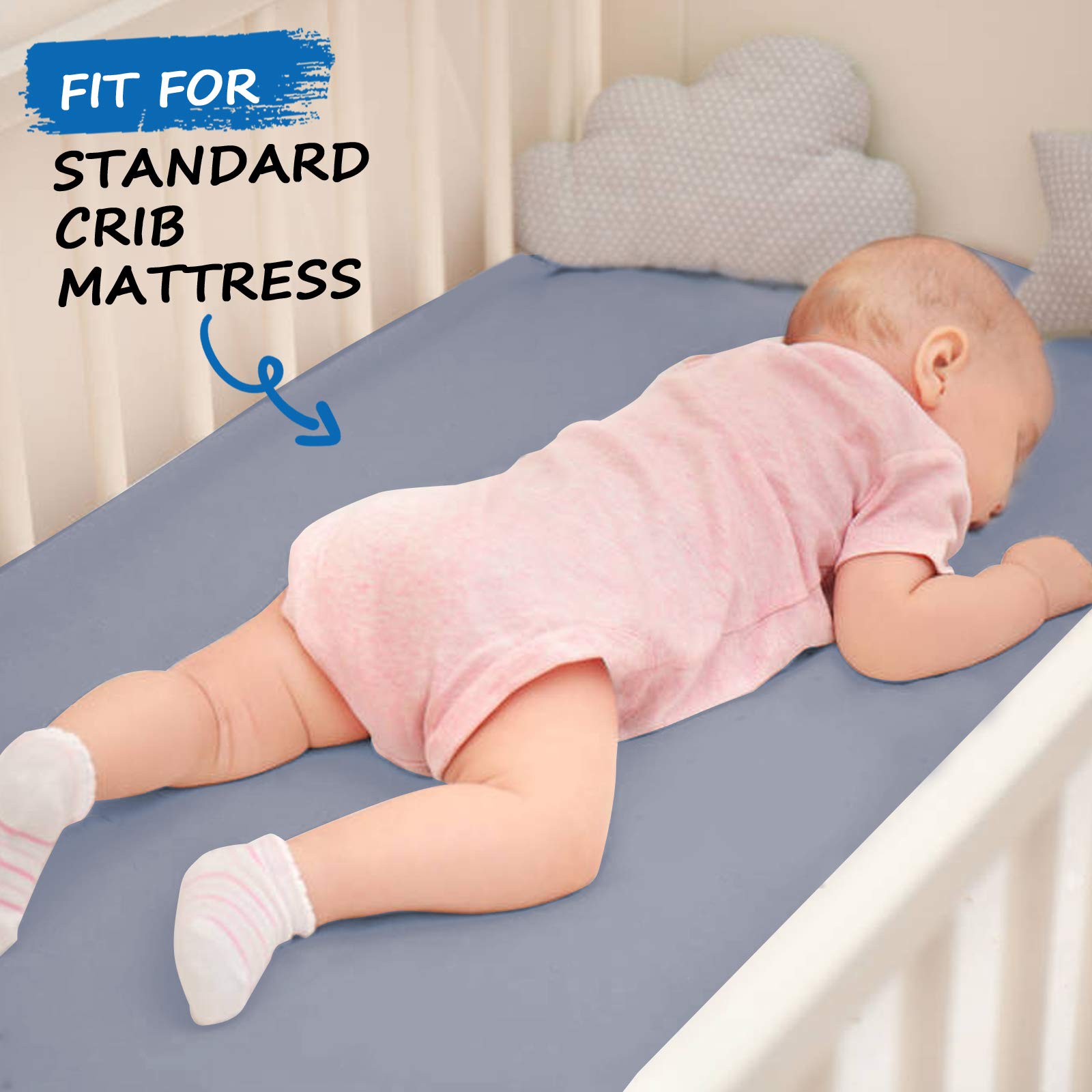 Crib Sheets for Boys,2 Pack Fitted Crib Sheet Set, Soft Microfiber Baby Sheets for Standard Crib and Toddler Mattresses, 28''x52'',Grey and Navy