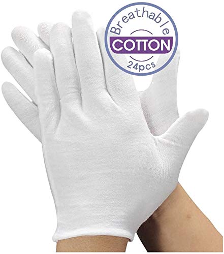 24pcs Unisex Soft White Cotton Gloves for Eczema Gloves for Moisturizing Dry Hands White Cotton Inspection Gloves (Large)