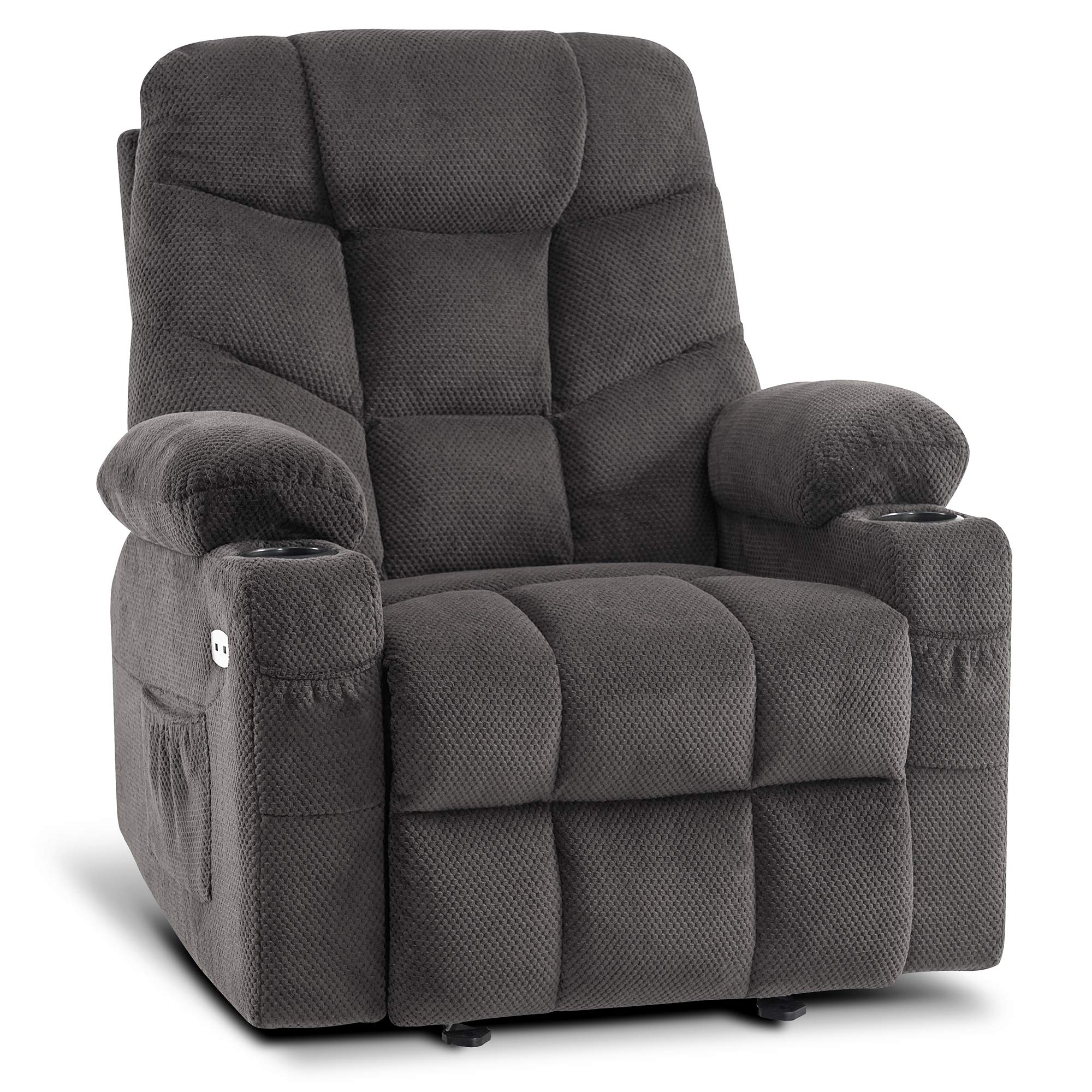 MCombo Manual Glider Rocker Recliner Chair with Cup Holders for Nursery, USB Ports, 2 Side & Front Pockets, Plush Fabric 8002 (Grey Fabric)