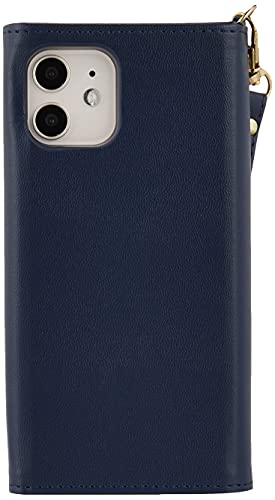 Glow Co., Ltd. 405-1-01 iPhone 12 with Strap, Multi-Functional Storage, Notebook Type Case, Navy, Tempered Glass & Stylus Pen Included