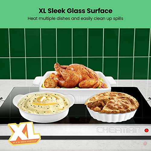 Chefman Electric Warming Tray with Adjustable Temperature Control, Glass Top Large 21βx16β Surface Keeps Food Hot,Black