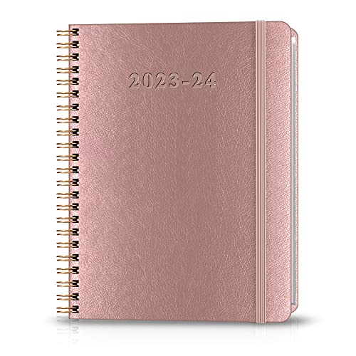 2023 2024 Academic Planner - Weekly and Monthly Planner with PU Leather Hardcover, Coated Month Tabs, Inner Pocket and Elastic Closure Band, 6"x8.5", Rose Gold
