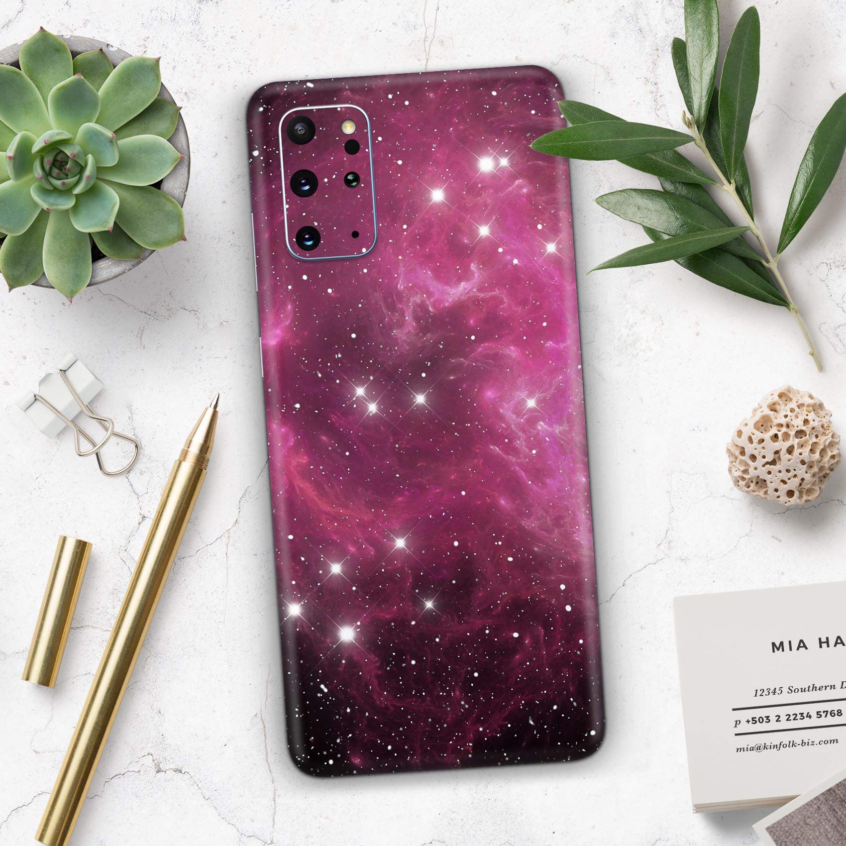 DesignSkinz Glowing Pink Nebula Protective Vinyl Decal Wrap Skin Cover Compatible with The Samsung Galaxy S20 (Screen Trim & Back Glass Skin)