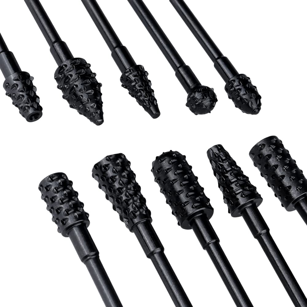 Mesee 10 Pieces Rotary File Rasp Set, 3mm(1/8") Round Shank Rotary Burrs Carbon Steel Carving File Rasp Twist Drill Bits Electric Ginder Rasp Accessory for Woodworking Drilling Engraving