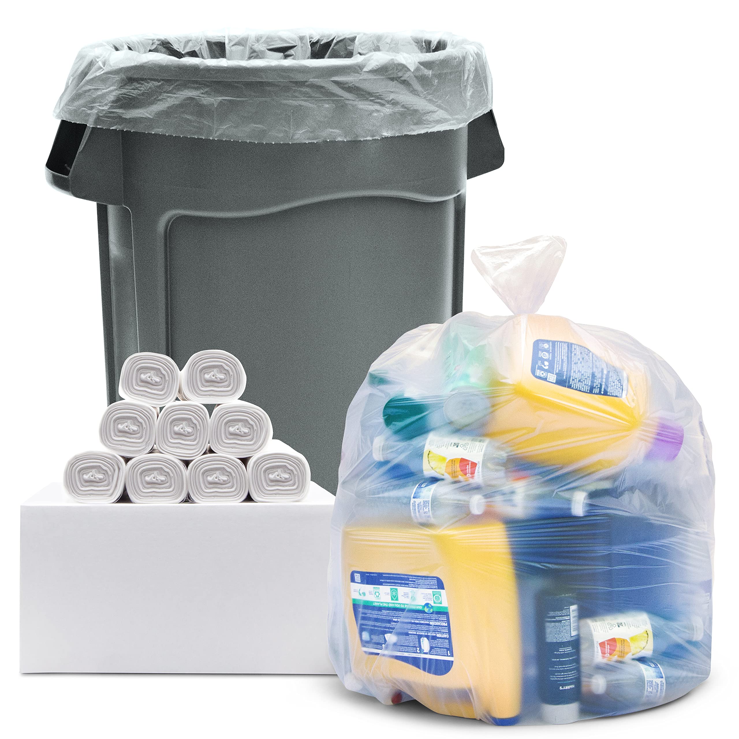 33 Gallon Clear Trash Bags (Value 250 Bags) Large Clear Plastic Bags, Great for Recycling 30 Gallon - 32 Gallon - 35 Gallon. High Density Bag