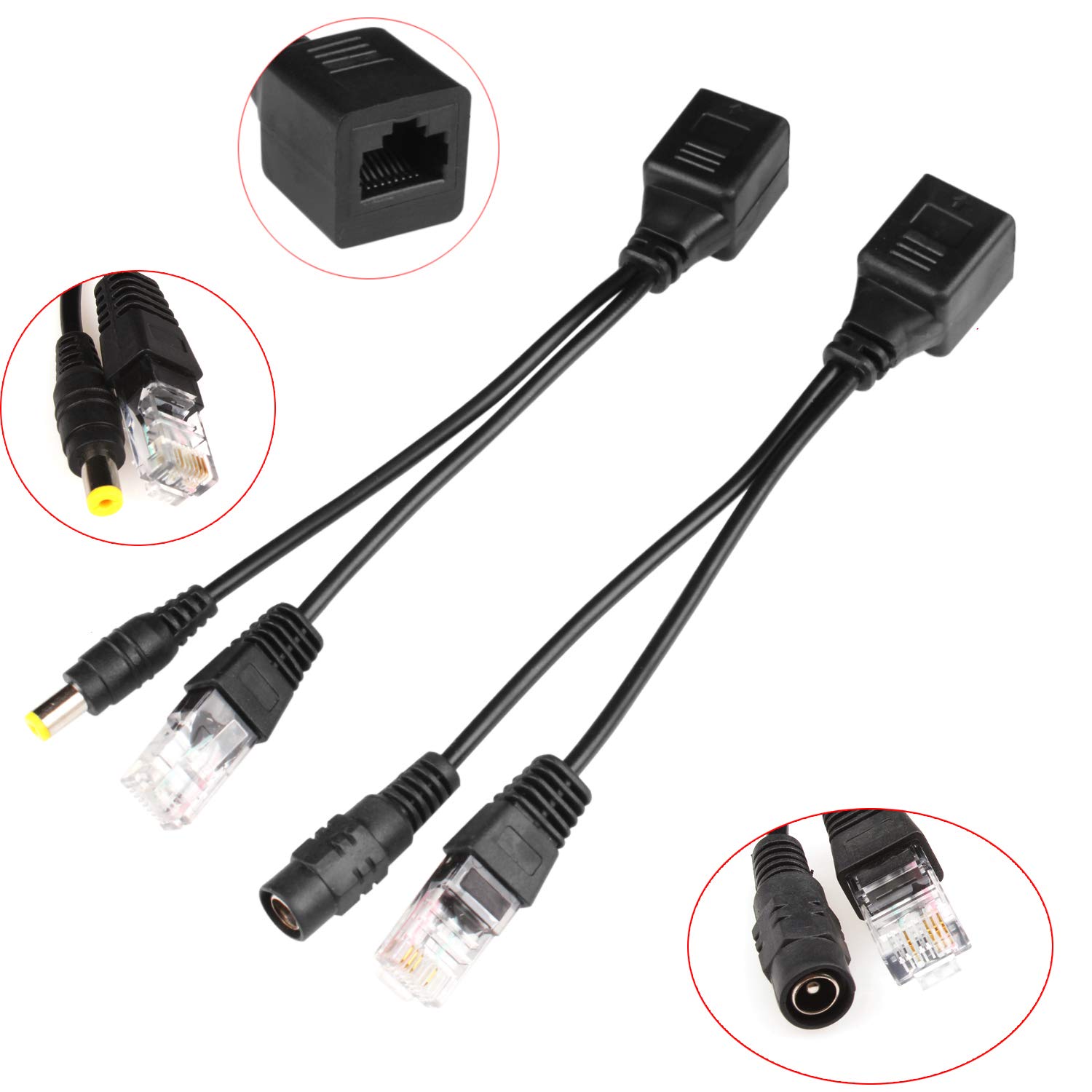 Passive PoE Injector 6 Pairs PoE Splitter Kit Passive PoE Injector and PoE Splitter Kit with 5.5x2.1 mm DC Connector RJ45 Power Over Ethernet