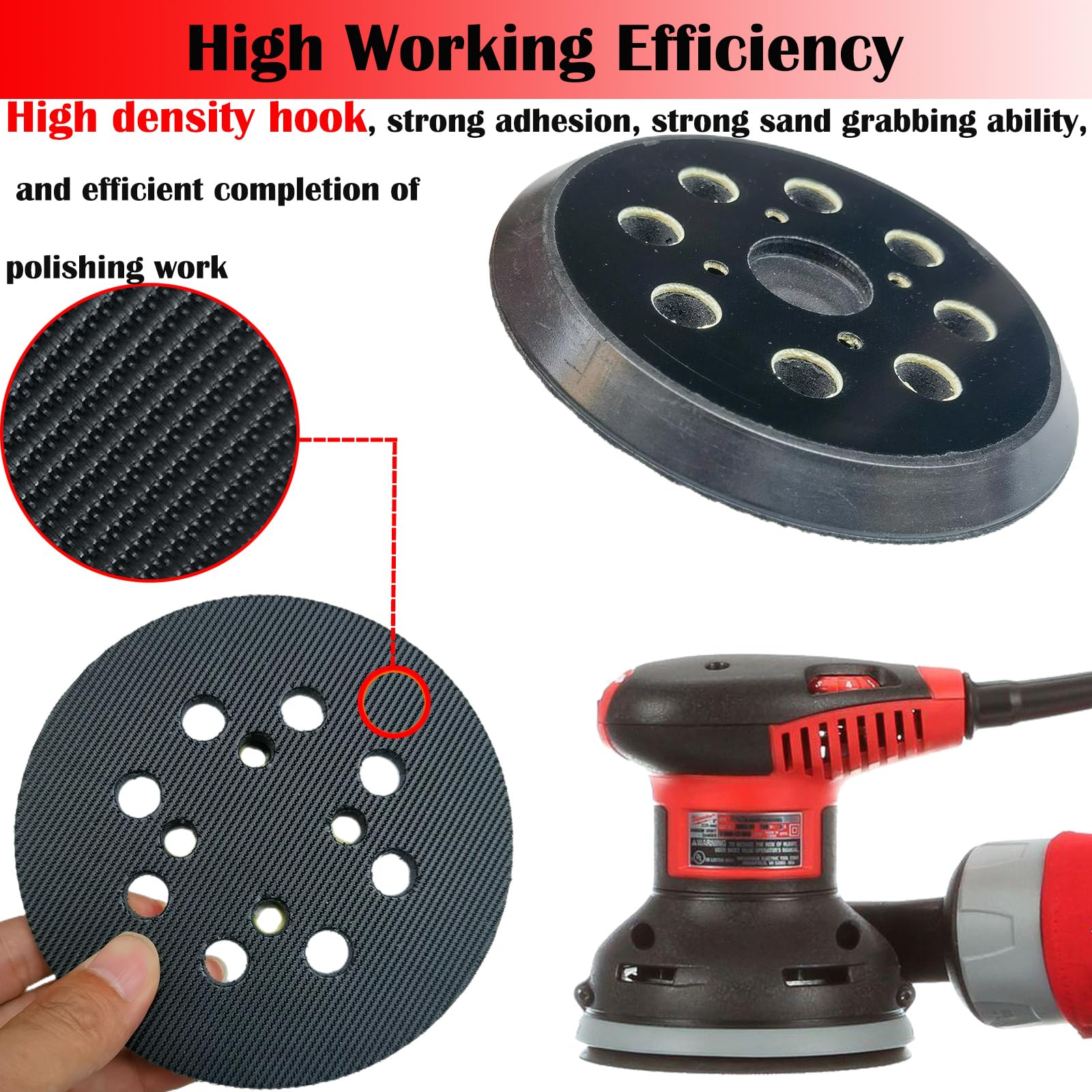 2 Pack 5 Inch 8 Hole Replacement Sander Pad for Milwaukee 6021-21, 6034-21,2648-20, 2648-21 Random Orbit Sanders -5" Hook and Loop Sanding Pad for Part Number 51-36-7100 - with Extra Hard Backing