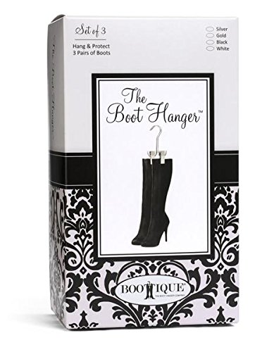 Boottique The Original Boot Hanger - Shoe Storage Space Saver (Set of 3); Boot Hanger, Boot Holder, Boot Clips (Black)