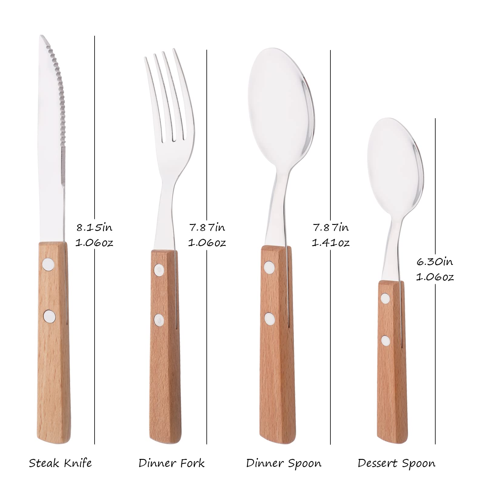 Dinner Forks Set of 8, Uniturcky 304 Stainless Steel Silverware Forks, Table Forks Salad Forks Set, Mirror Polishing Dinner Fork with Wooden Handle, 7.9 Inches