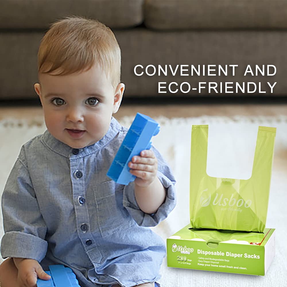 Disposable Diaper Sacks,200 count Baby Disposable Diaper Bags with Easy-Tie Handles,Oxo-Biodegradable Waste Bags,Diaper Disposal or Pet Waste Bags, Unscented