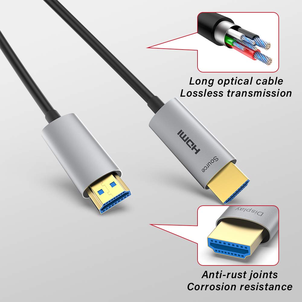 ATZEBE Fiber Optic HDMI Cable 50ft, Fiber HDMI Cable Supports 4K@60Hz, 4:4:4/4:2:2/4:2:0, HDR, Dolby Vision, HDCP 2.2, ARC, 3D, High Speed 18Gbps