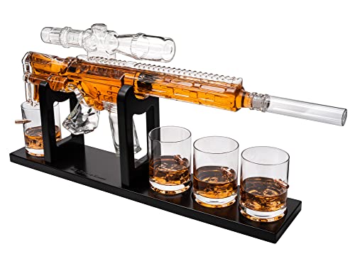 AR15 Whiskey Decanter Set - Limited Edition with Silencer Stopper - 640ml & 4 310 mL Bullet Glasses - Unique Gift - Drinking Party Accessory, Handmade Sniper Gun Liquor Decanter, Tik Tok Gun Decanter