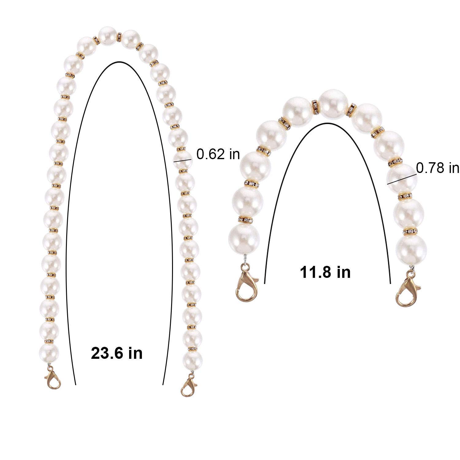 2 Pieces DIY Round Large Imitation Pearl Bead Replacement Chain Strap, Bag Accessories Decorations, Short Purse Chain,Long Handbag Shoulder Straps with Metal Buckles¡