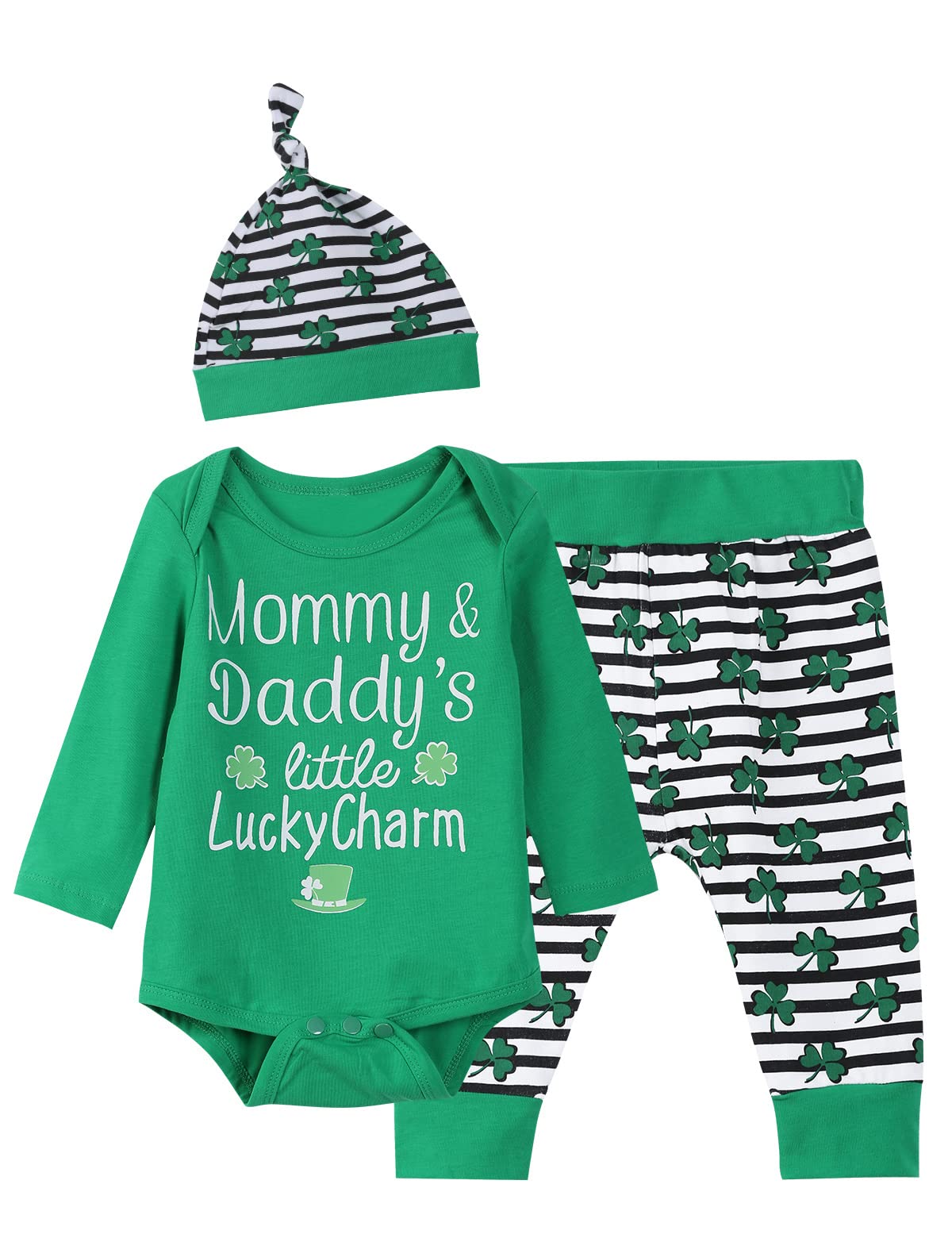 Baby Boys Girls Outfit Set St Patrick's Day Long Sleeve Clothes Bodysuit (Green, 3-6 Months)