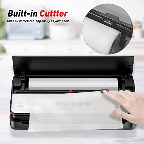 Bonsenkitchen Food Sealer Vacuum Sealer, Built-in Cutter & sealer Bags Rolls and Starter Kit, Dry&Moist Food Modes, Compact Design Air Sealing System Portable Vacuum Sealer, Black