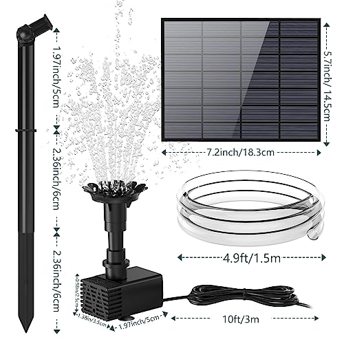 AMZtime 3.5w Solar Water Pump Kit, Solar Bird Bath Fountain with 15 Nozzle,Solar Fountain Pump with 4.9ft Water Pipe and Stake, Solar Powered Fountain for Garden, Ponds, Pool,Outdoor