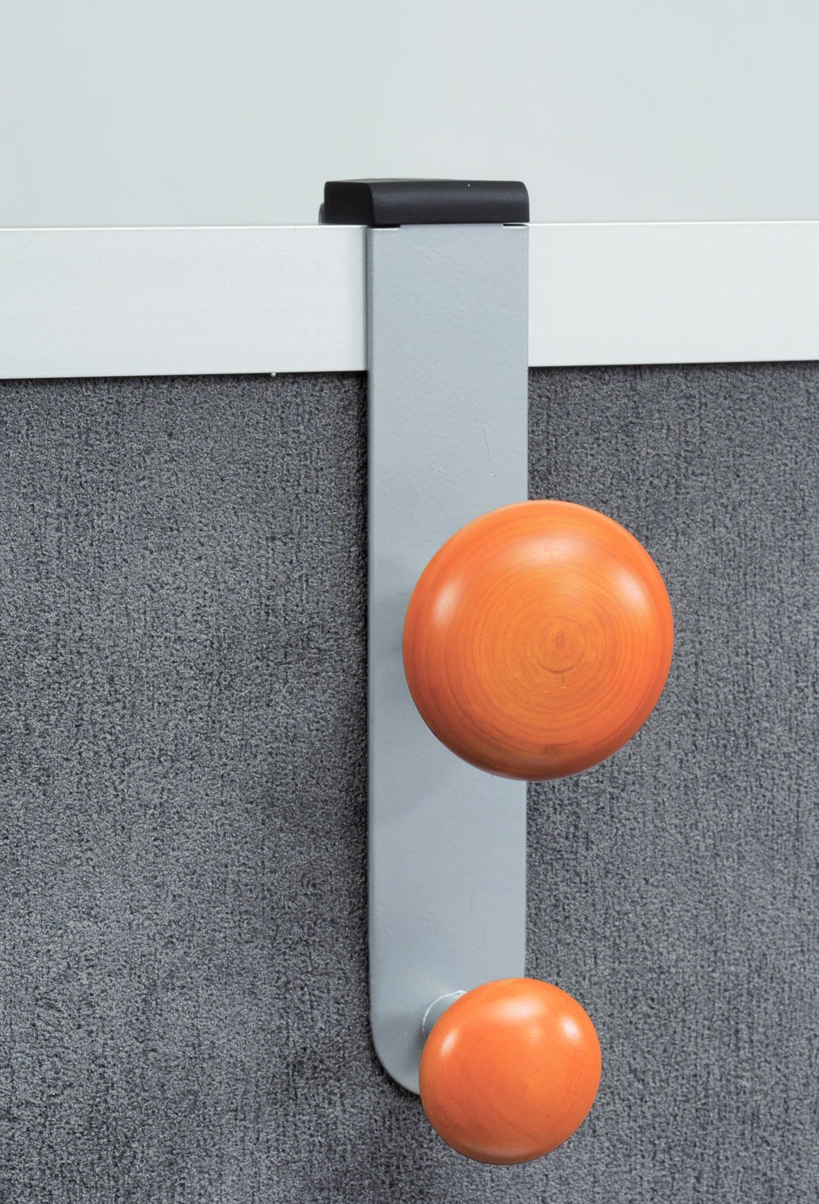 Alba Over-The-Panel Coat Hook For Cubicles or Partitions, Double Peg, Metallic Silver and Light Wood (PM2PARTBO)