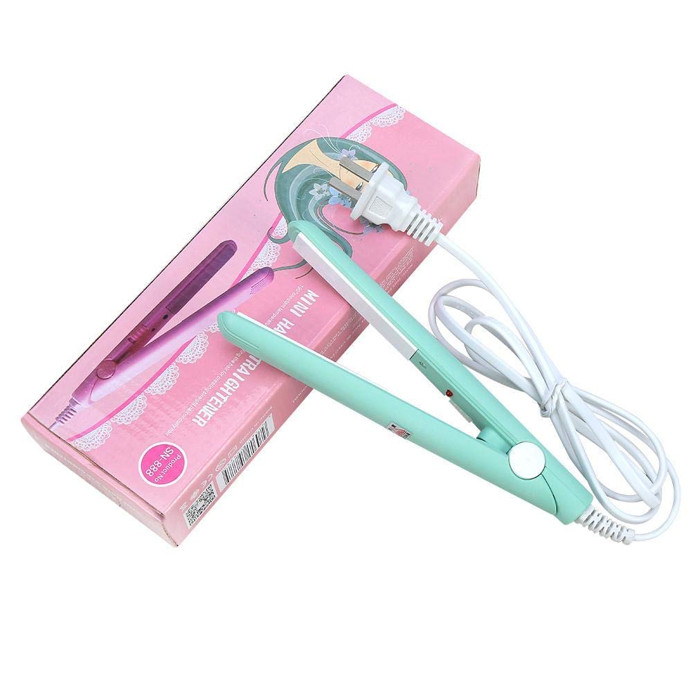 2 in 1 Mini Bangs Hair Straightener Beauty Flat Iron Heating Curler Ceramic Tourmaline Plate Wave Straightener (Green)