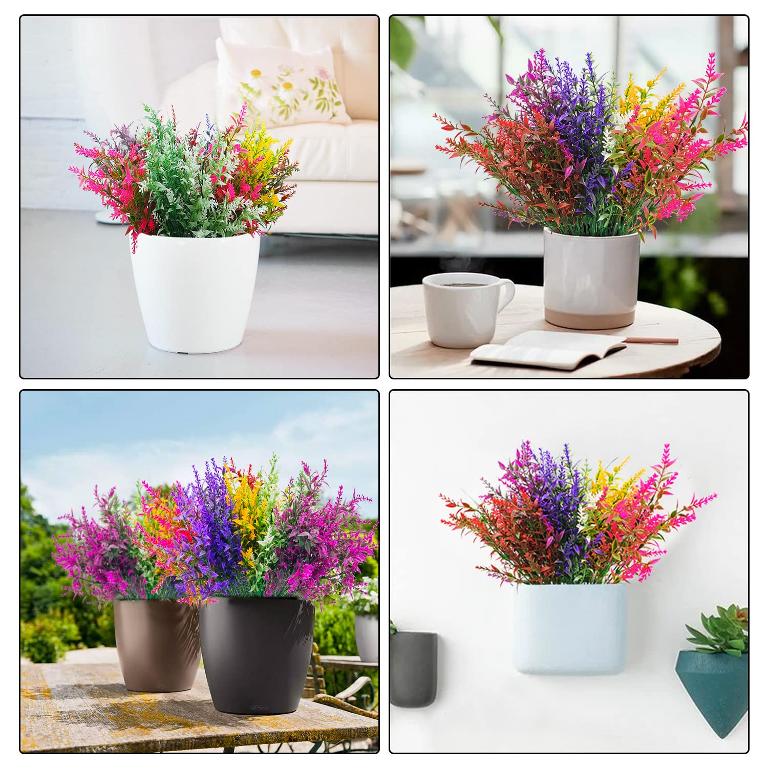 AOUCKSX Artificial Lavender Flowers 6 Bundles Outdoor UV Resistant Faux Plastic Plants Artificial Greenery Lavender for Home Garden Wedding Indoor Porch Box Table Centerpiece Decorations
