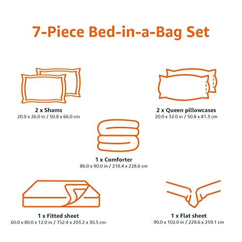 Amazon Basics Lightweight Microfiber Bed-in-a-Bag Comforter 7-Piece Bedding Set, Full/Queen, Gray Calvin Stripe, Striped