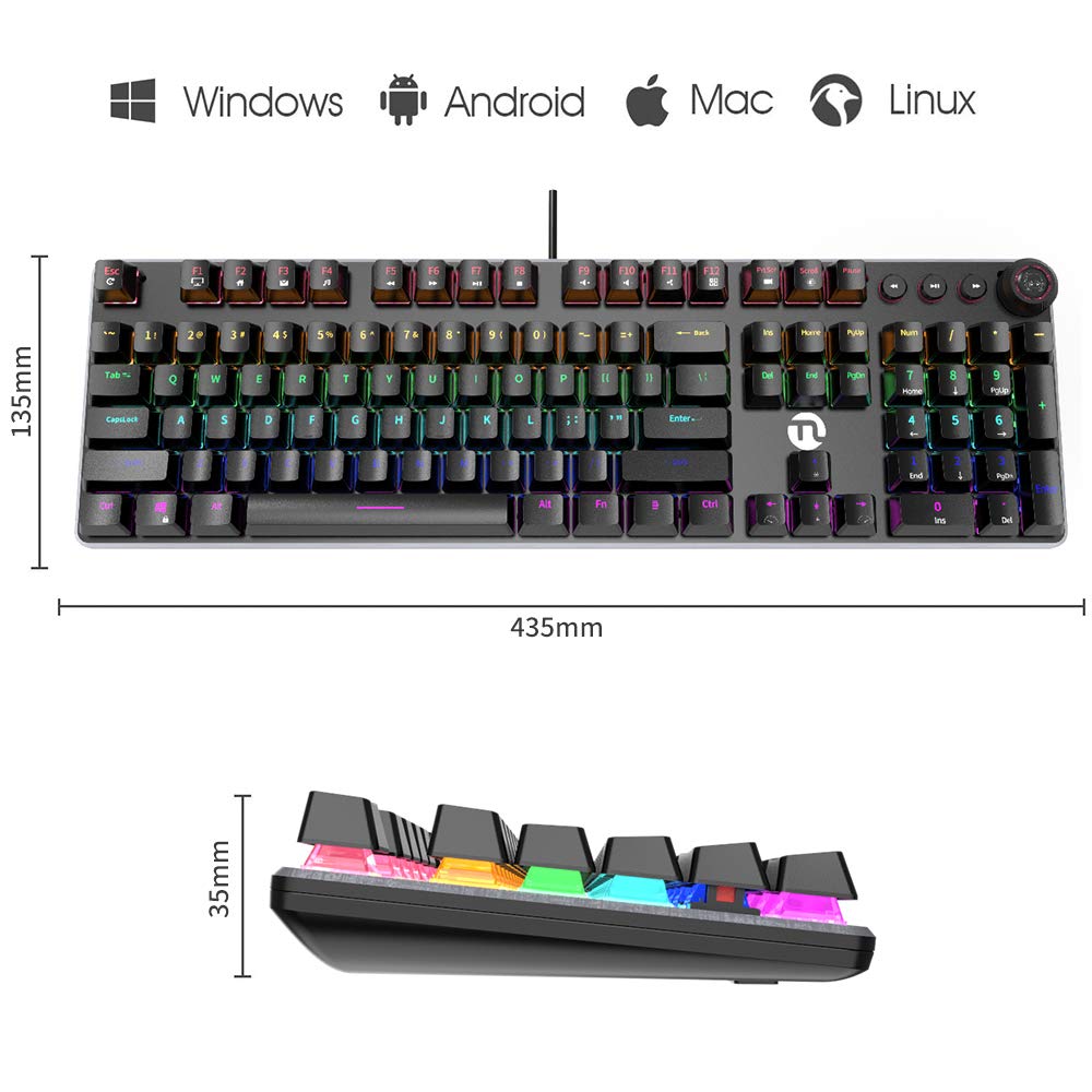NINGMEI GK32 Mechanical Gaming Keyboard, USB Wired Programmable Keyboard Customizable Backlit RGB LED, 108 Keys Programmable Macro Functionality Anti-ghosting Mechanical Cushioned for PC MacBook pro