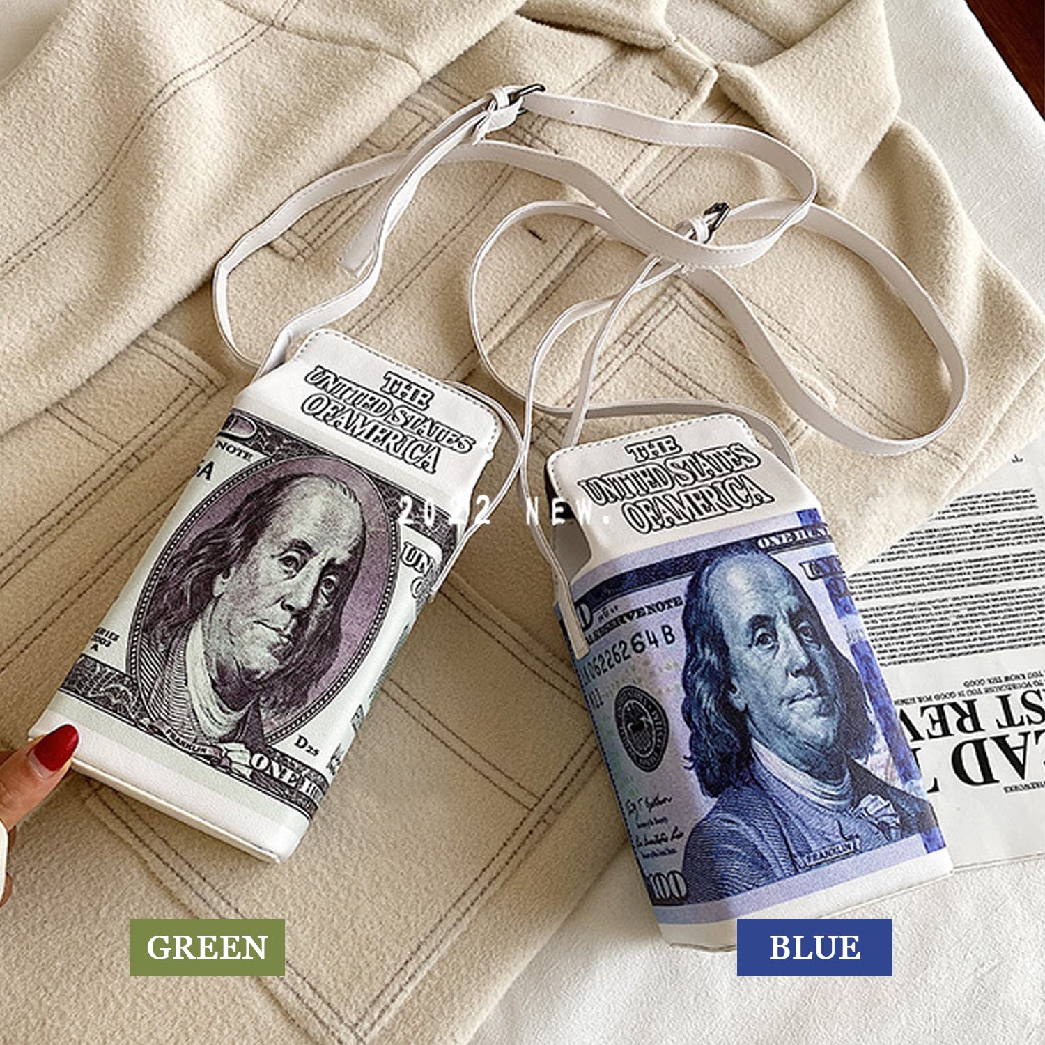 Aovtero Dollar Bill Box Bag Crossbody Purse for Women Girl Shoulder Bags Pu Leather (Green)