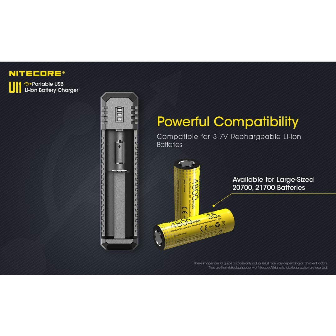 Nitecore UI1 Single-Slot Intelligent Lithium-ion Battery USB Charger for 18650, 18350, 20700, 21700, 16340, 14500 and More,and LumenTac Battery Organizer