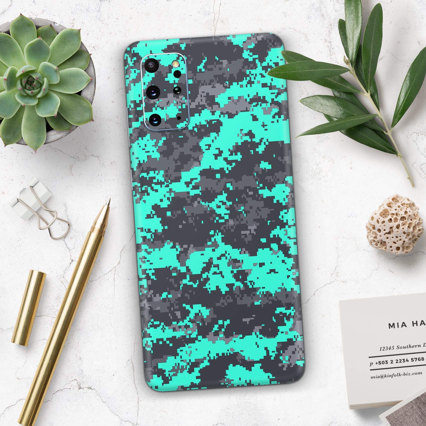 DesignSkinz Bright Teal and Gray Digital Camouflage Protective Vinyl Decal Wrap Skin Cover Compatible with The Samsung Galaxy S20 (Screen Trim & Back Glass Skin)