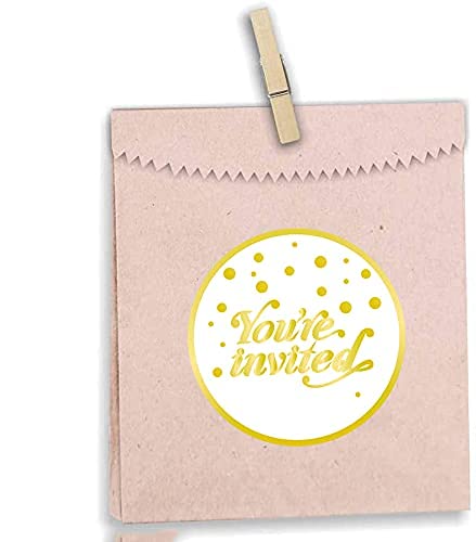 Gold Round You are Invited Stickers,Wedding Stickers for Envelopes,Save The Date Label,2 Inch Invitation Card Envelope Seals,Please Join Us Stickers for Envelopes160 Pcs Per Pack.
