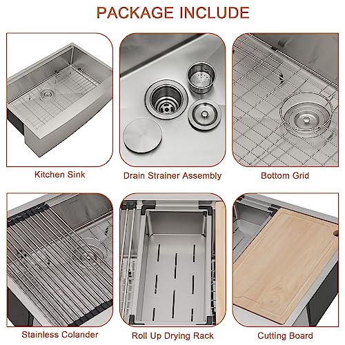 33 Farmhouse Kitchen Sink - Shinmou 33x22x9 Inch Apron Front Kitchen Sinks Stainless Steel Farm Sinks Single Bowl Workstation Kitchen Sink Basin