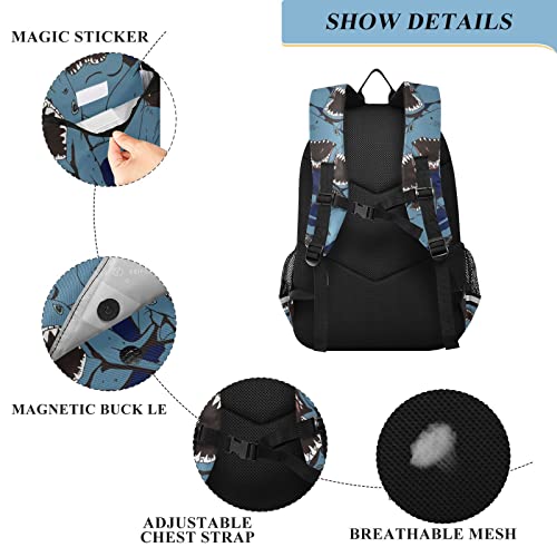 ALAZA Angry Shark Animal Print Blue Laptop Backpack Purse for Women Men Travel Bag Casual Daypack with Compartment & Multiple Pockets