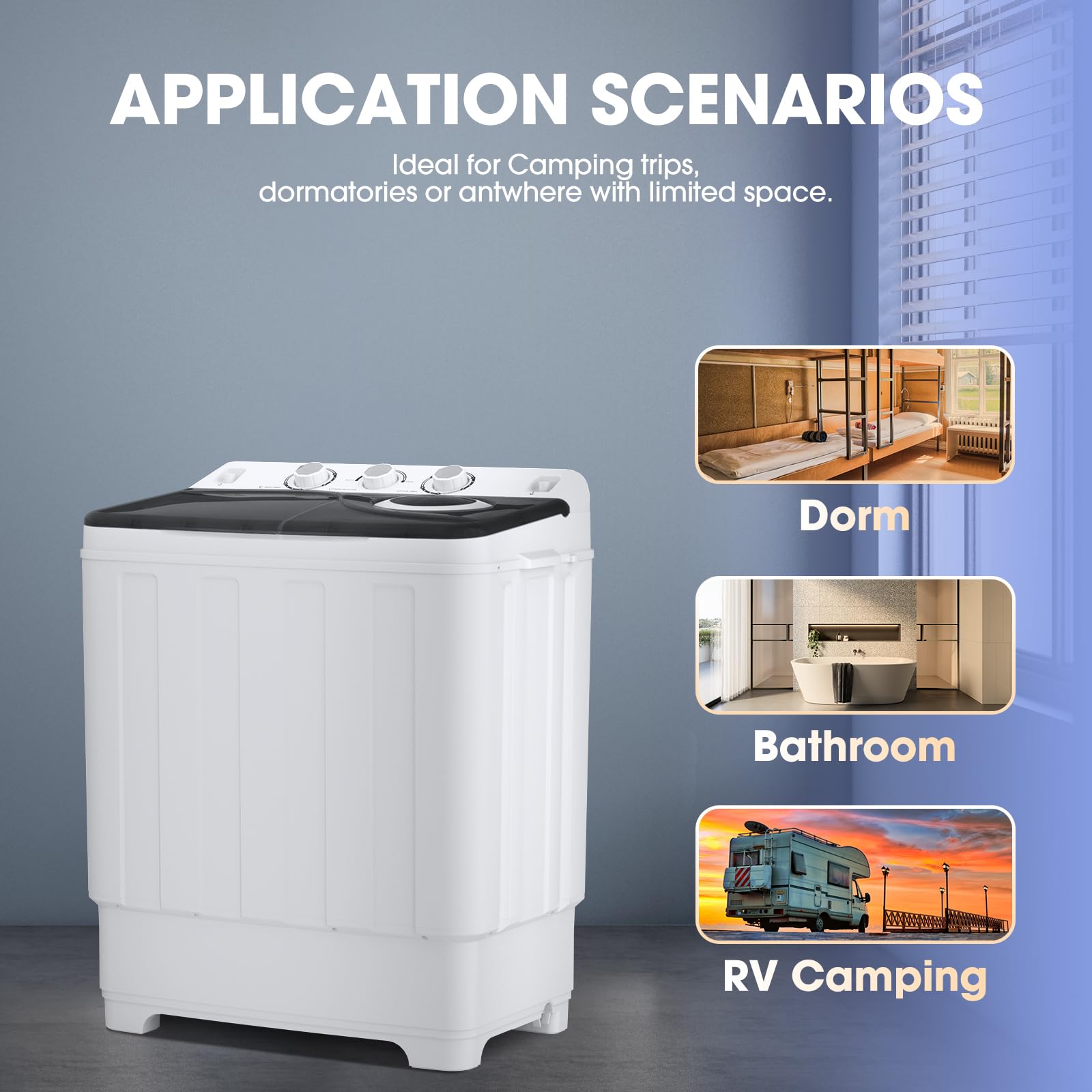 2 In 1 Portable Washing Machine, Washing Machines, Twin Tub Compact Washer 28lbs Capacity, Laundry Washer with Control Knobs/Timer Function/Drain Pump, Washer and Spinner Dryer for Apartment, RV