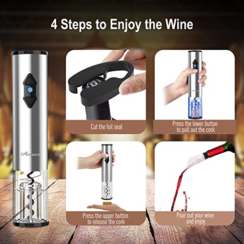 AMIUZ Electric Wine Opener, Battery Operated Corkscrew, Automatic Bottle Opener, Wine Gift Set