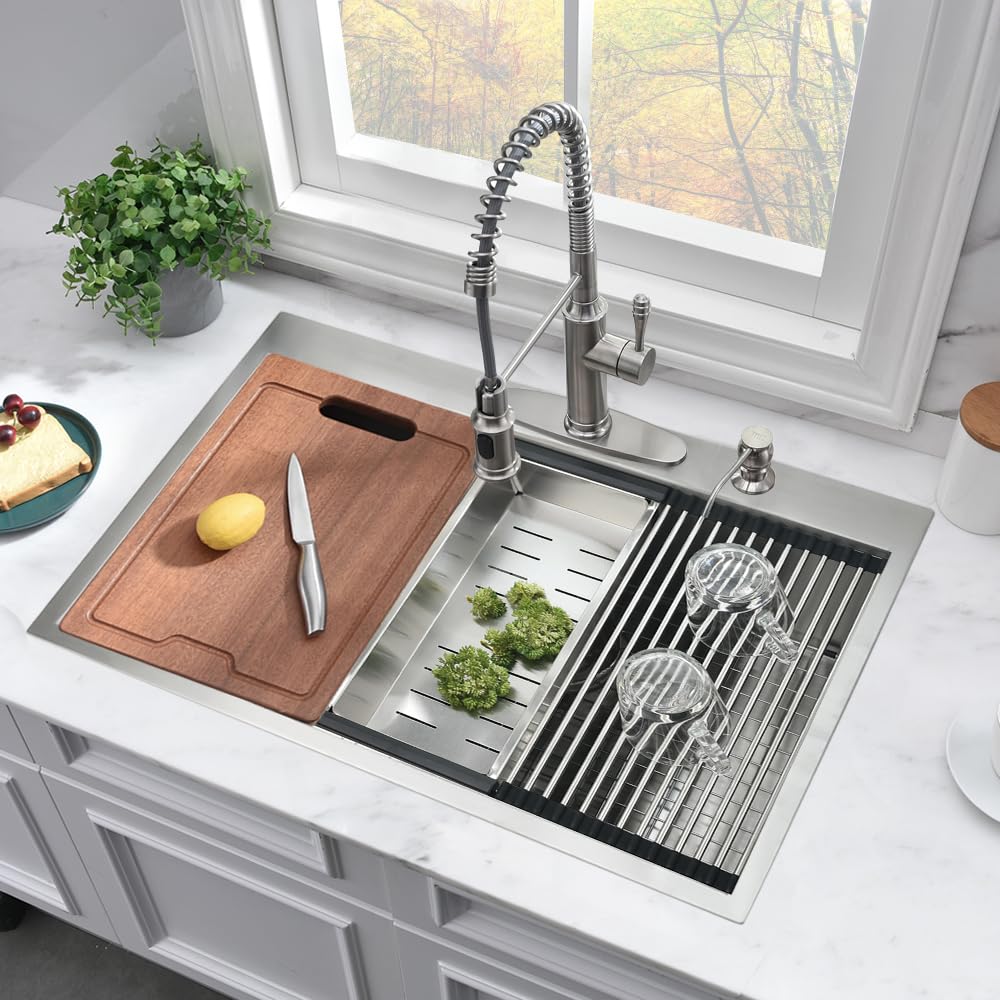 33 In Drop In Kitchen Sink Workstation-Bokaiya Kitchen Sink 33x22 Drop In Workstation Sink Topmount 16 Gauge Single Bowl Stainless Steel Kitchen Sink with Cutting Board