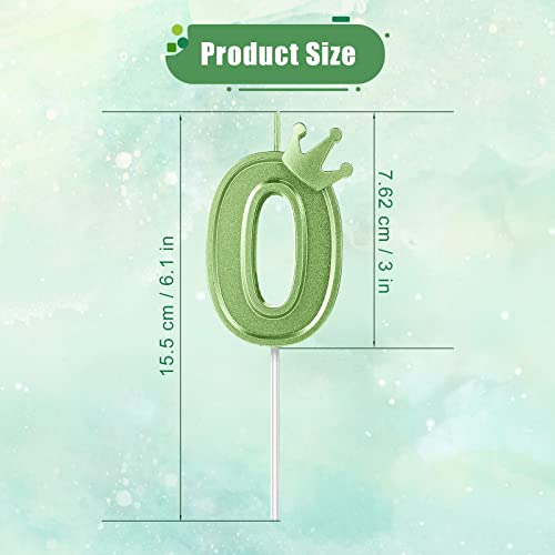 3inch Birthday Number Candle, 3D Candle Cake Topper with Crown Cake Numeral Candles Number Candles for Birthday Anniversary Parties (Green, 0)