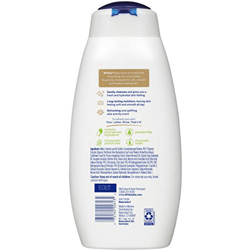 NIVEA Fresh Aloe and Lily Refreshing Body Wash with Nourishing Serum, 20 Fl Oz Bottle