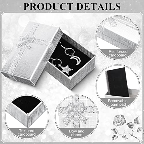 36 Pcs Small Jewelry Gift Boxes Set Cardboard Jewelry Boxes with Ribbon Gift Boxes for Rings, Necklaces Jewelry Anniversaries, Weddings, Birthdays (Silver)