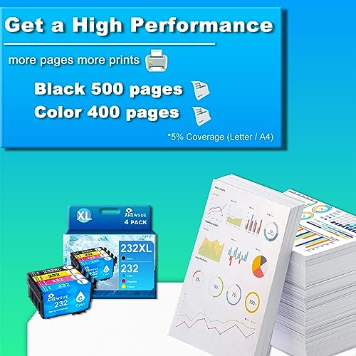 232XL Ink Cartridges Remanufactured Replacement for Epson 232 XL Ink Cartridges Combo Pack for XP-4200 XP-4205 WF-2930 WF-2950 Printer (1 Black, 1 Cyan, 1 Magenta, 1 Yellow, 4 Pack)