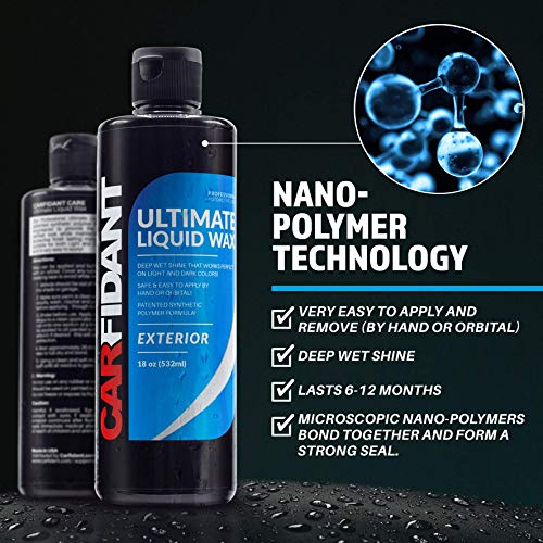Carfidant Premium Liquid Car Wax Kit - Ultimate Liquid Wax Paint Sealant - Easy to Apply - Nano-Polymer Protection - Car Detailing Products Car Wash Kit - Microfiber Towel + Applicator